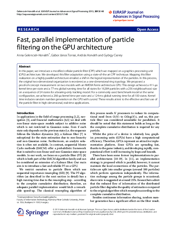 (PDF) Fast, parallel implementation of particle filtering on the GPU architecture