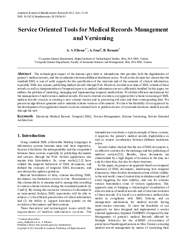 (PDF) Service Oriented Tools for Medical Records Management and Versioning