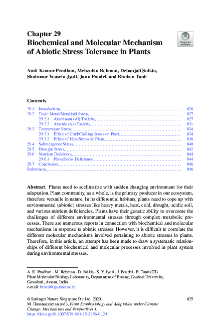 (PDF) Biochemical and Molecular Mechanism of Abiotic Stress Tolerance in Plants