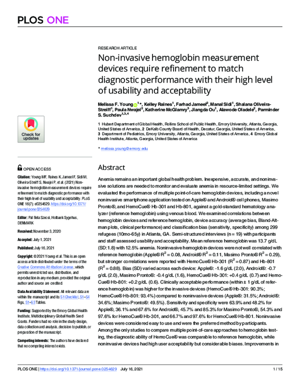 (PDF) Non-invasive hemoglobin measurement devices require refinement to ...