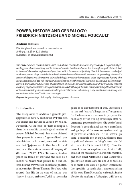 (PDF) Power, History and Genealogy: Friedrich Nietzsche and Michel Foucault