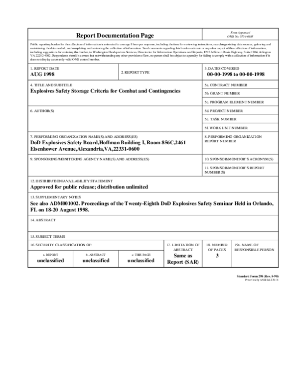 (PDF) Explosives Safety Storage Criteria for Combat and Contingencies