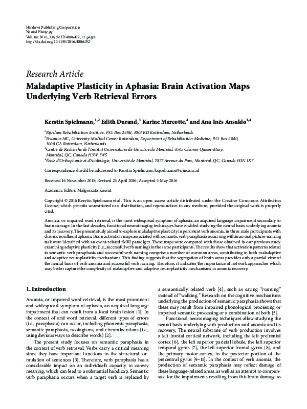 (PDF) Maladaptive Plasticity in Aphasia: Brain Activation Maps ...
