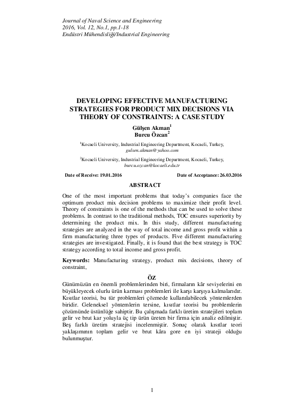 (PDF) Developing Effective Manufacturing Strategies for Product MIX ...