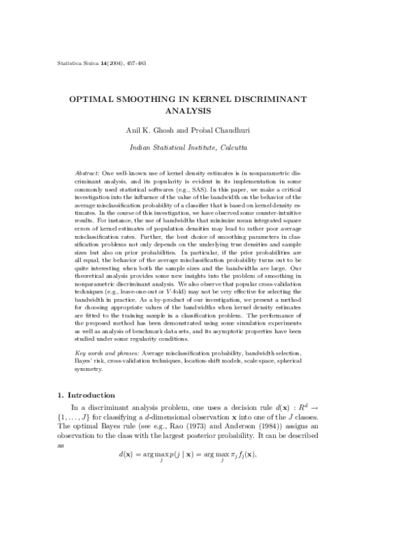 (PDF) Optimal Smoothing in Kernel Discriminant Analysis