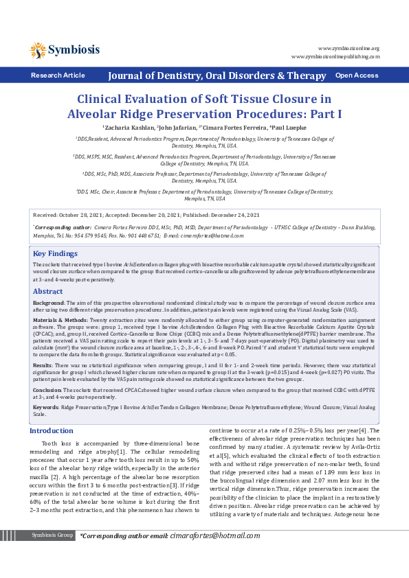 (PDF) Clinical Evaluation of Soft Tissue Closure inAlveolar Ridge ...