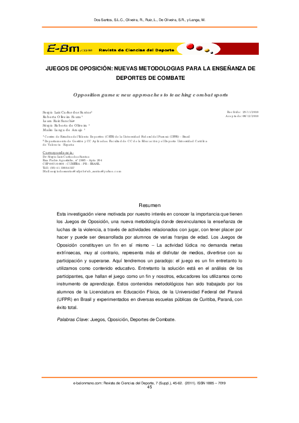 (PDF) Opposition games: new approaches to teaching combat sports
