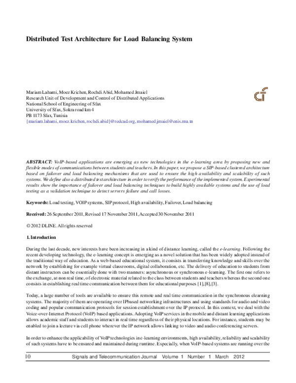 (PDF) Distributed Test Architecture for Load Balancing System