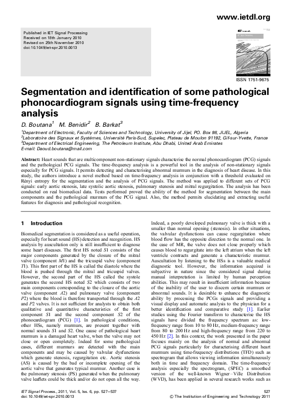 Pdf Segmentation And Identification Of Some Pathological Phonocardiogram Signals Using Time