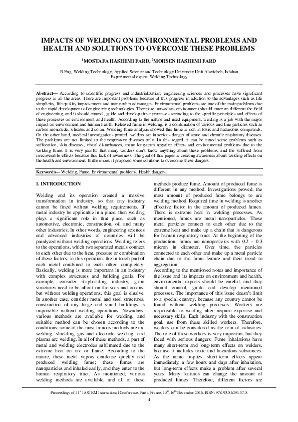 (PDF) Impacts of Welding on Environmental Problems and Health and ...