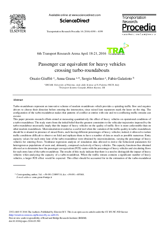 (PDF) Passenger Car Equivalent for Heavy Vehicles Crossing Turbo ...