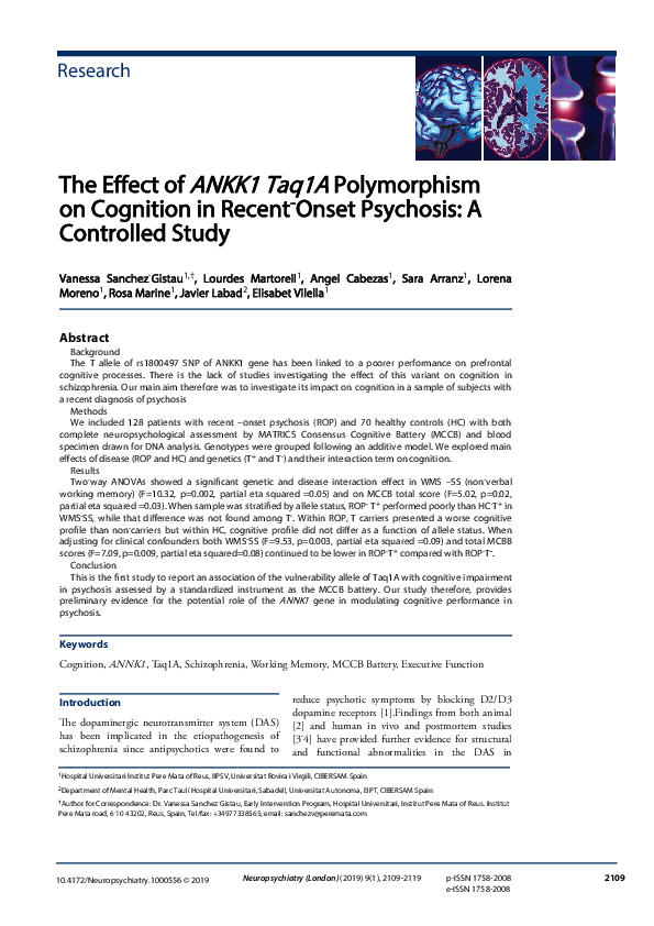 (PDF) The Effect of ANKK1 Taq1A Polymorphism on Cognition in Recent ...