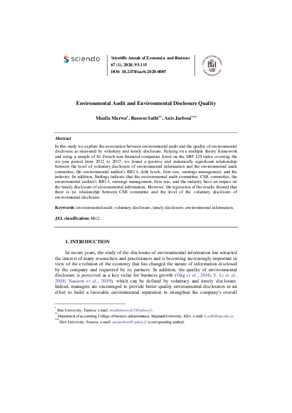 (PDF) Environmental Audit and Environmental Disclosure Quality