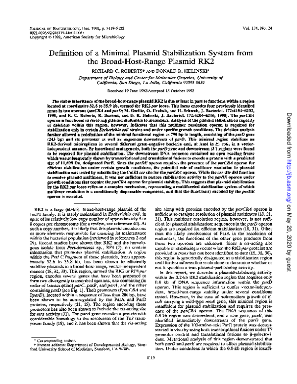 (PDF) Definition of a minimal plasmid stabilization system from the ...