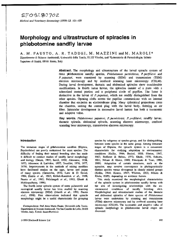 (PDF) Morphology and ultrastructure of spiracles in phlebotomine ...