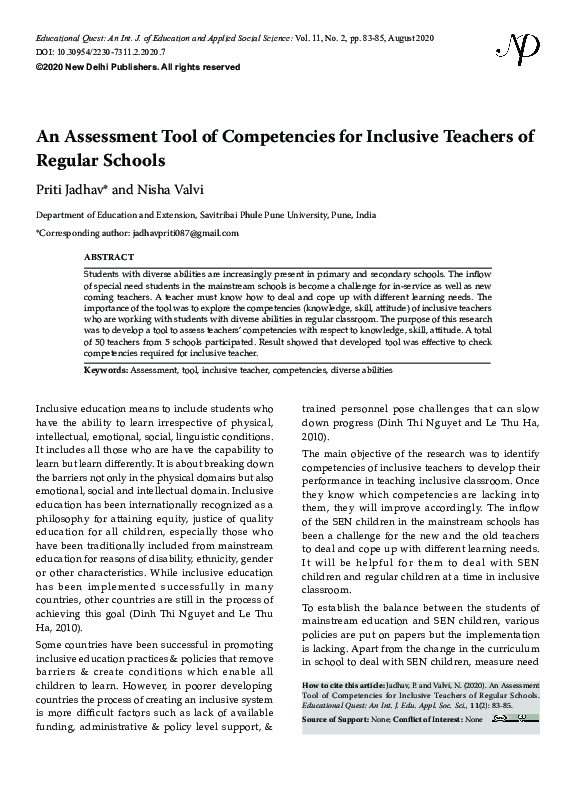 (PDF) An Assessment Tool of Competencies for Inclusive Teachers of ...