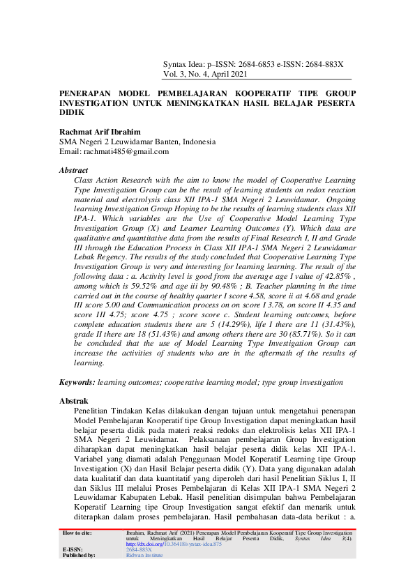 (PDF) Penerapan Model Pembelajaran Kooperatif Tipe Group Investigation untuk Meningkatkan Hasil ...