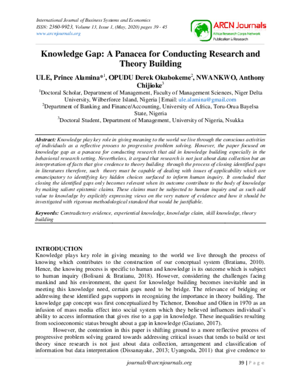 (PDF) Knowledge Gap: A Panacea for Conducting Research and Theory Building