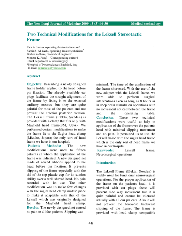 (PDF) Two Technical Modifications for the Leksell Stereotactic Frame