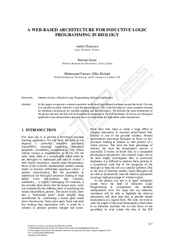 (PDF) A Web-Based Architecture for Inductive Logic Programming in Biology
