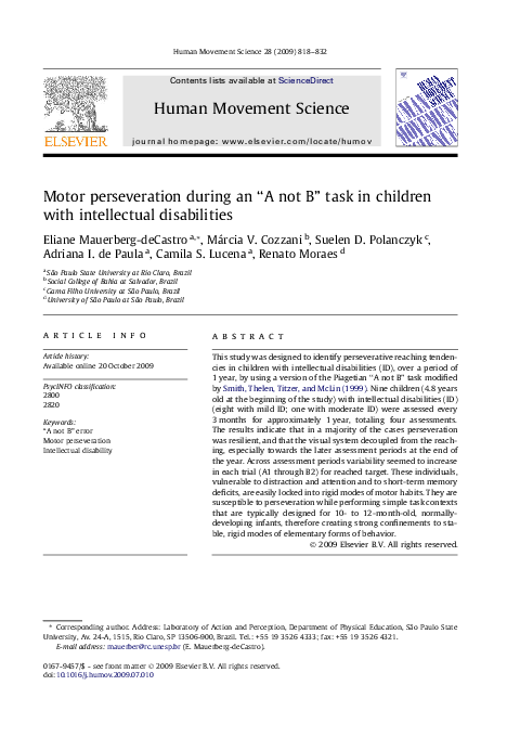 (PDF) Motor perseveration during an “A not B” task in children with ...