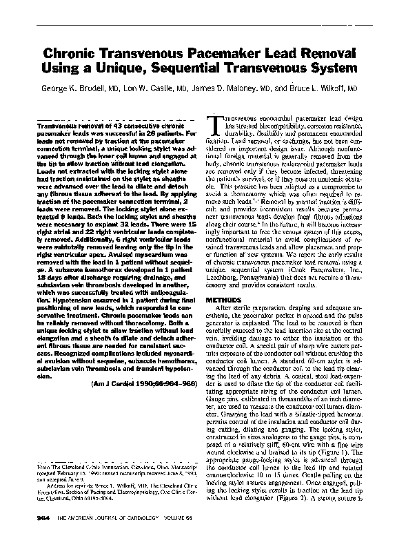 (PDF) Chronic transvenous pacemaker lead removal using a unique ...
