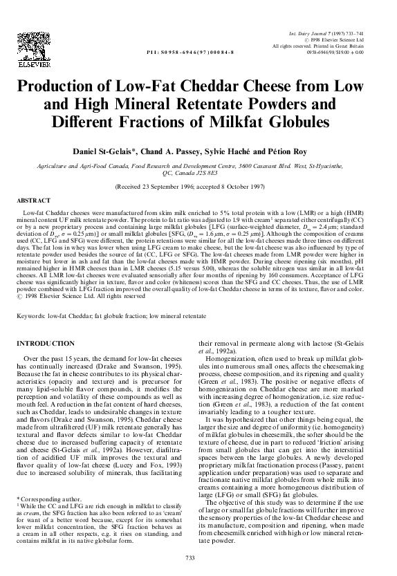 (PDF) Production of low-fat Cheddar cheese from low and high mineral ...