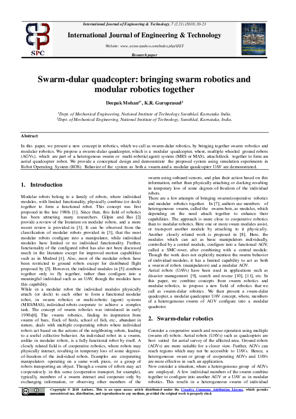 (PDF) Swarm-dular quadcopter: bringing swarm robotics and modular ...