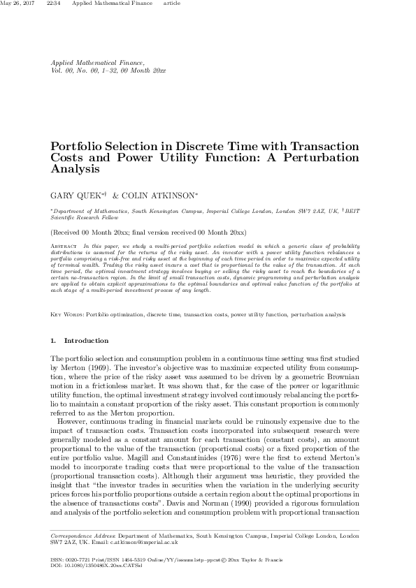(PDF) Portfolio selection in discrete time with transaction costs and ...