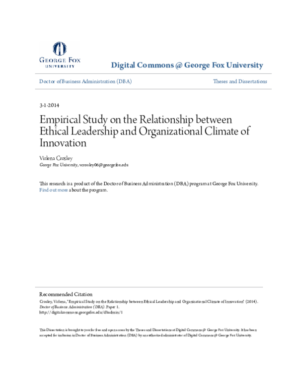 (PDF) Empirical Study on the Relationship between Ethical Leadership and Organizational Climate ...