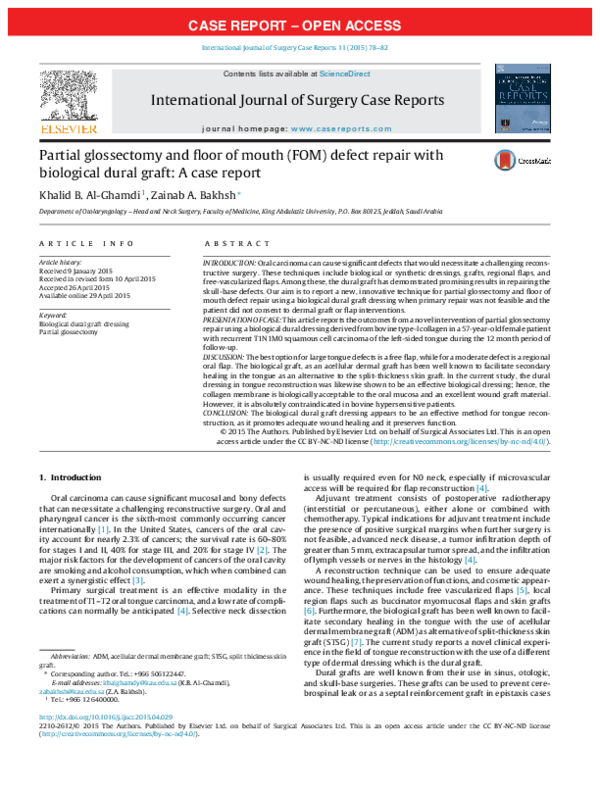 (PDF) Partial glossectomy and floor of mouth (FOM) defect repair with biological dural graft: A ...