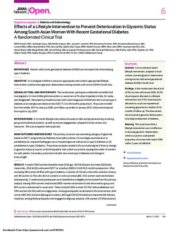 (PDF) Effects of a Lifestyle Intervention to Prevent Deterioration in ...