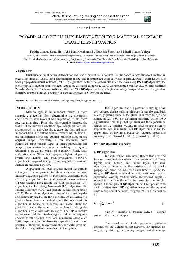 (PDF) PSO-BP algorithm implementation for material surface image ...