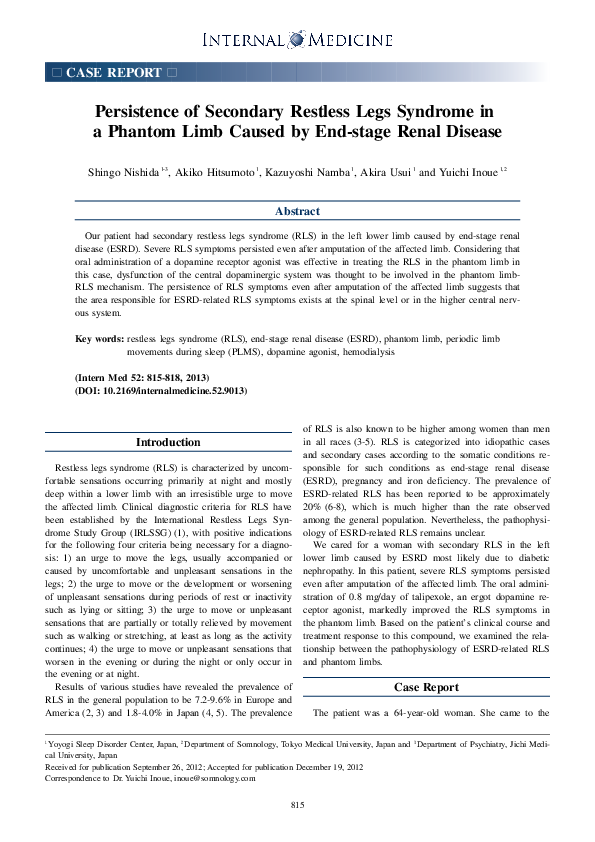 (PDF) Persistence of Secondary Restless Legs Syndrome in a Phantom Limb ...