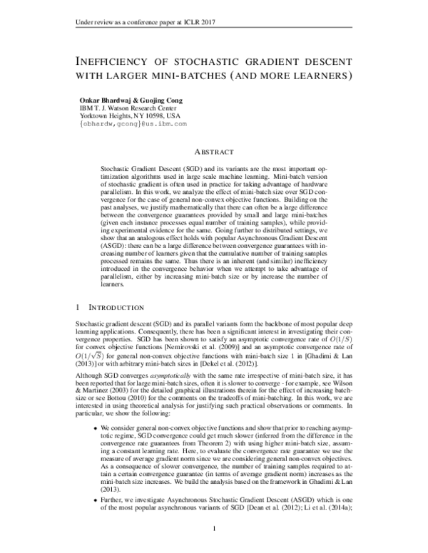 (PDF) Inefficiency of stochastic gradient descent with larger mini-batches (and more learners)