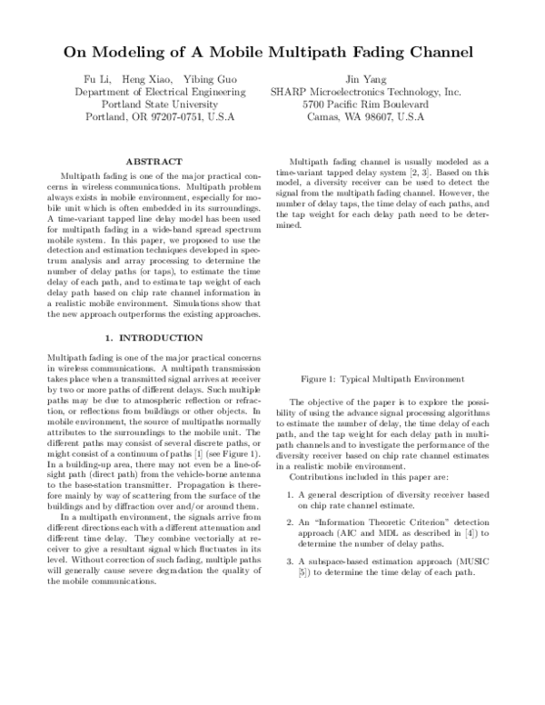 (PDF) On Modeling of a Mobile Multipath Fading Channel