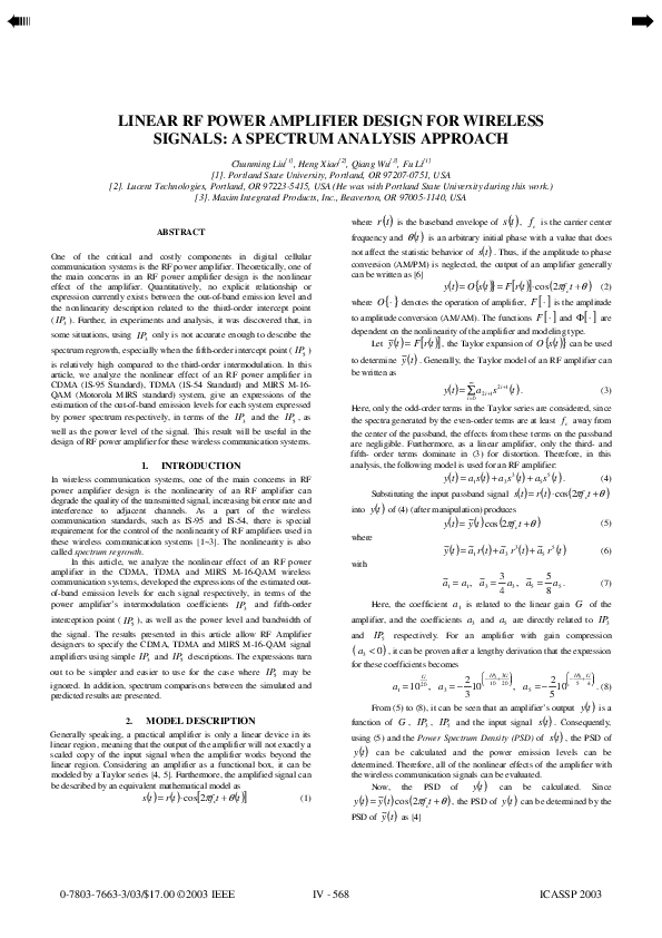 (PDF) Linear RF power amplifier design for wireless signals: a spectrum ...