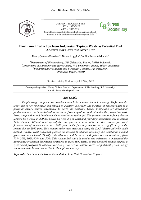 (PDF) Bioethanol Production from Tapioca-Waste as Potential Additive ...