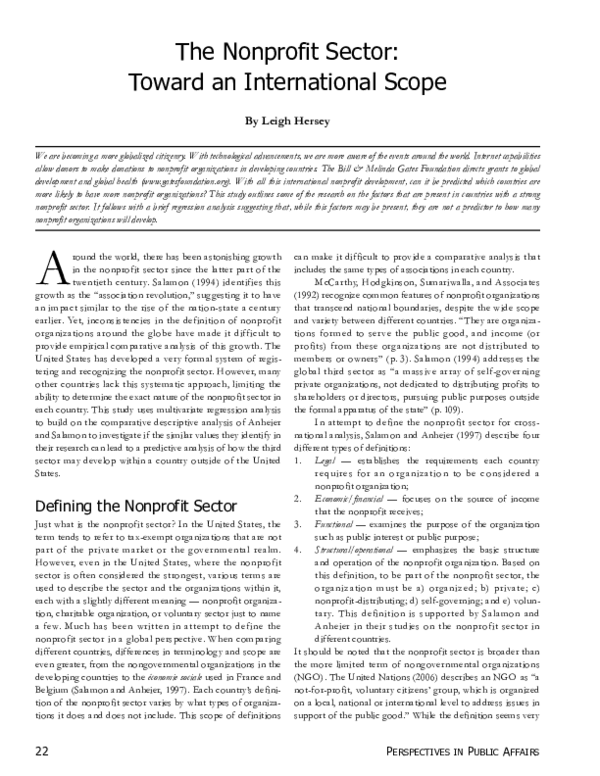 (PDF) The Nonprofit Sector : Toward an International Scope