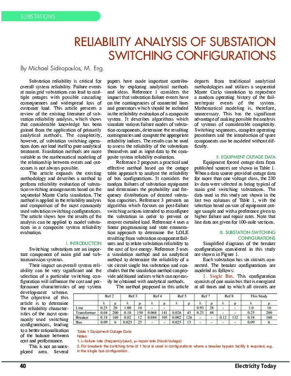(PDF) Determination of Substation Models for Composite System Reliability Evaluation