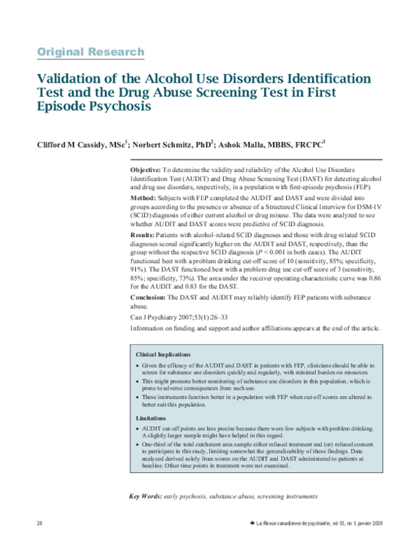 (PDF) Validation of the Alcohol Use Disorders Identification Test ...
