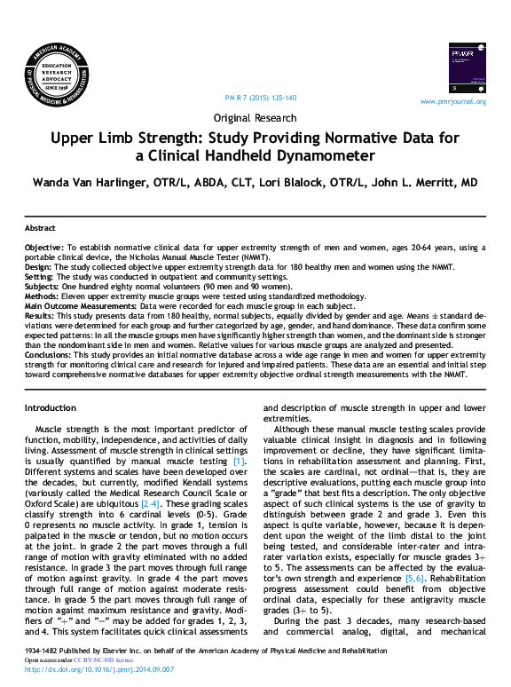 (PDF) Upper Limb Strength: Study Providing Normative Data for a ...