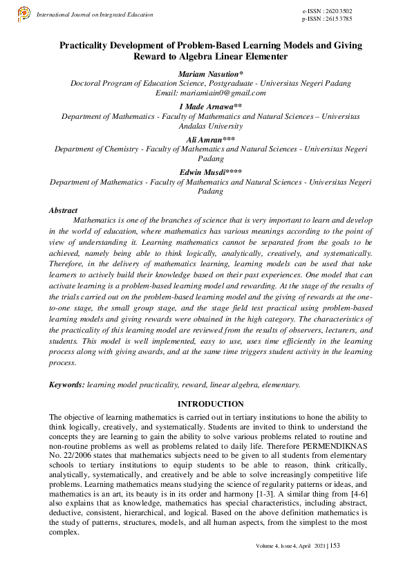 (PDF) Practicality Development of Problem-Based Learning Models and ...