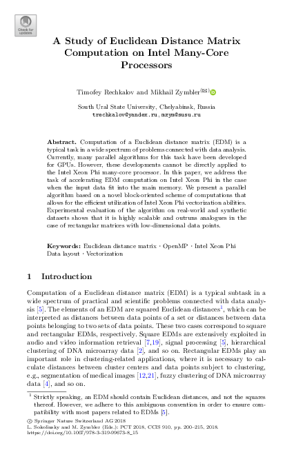 (PDF) A Study of Euclidean Distance Matrix Computation on Intel Many-Core Processors