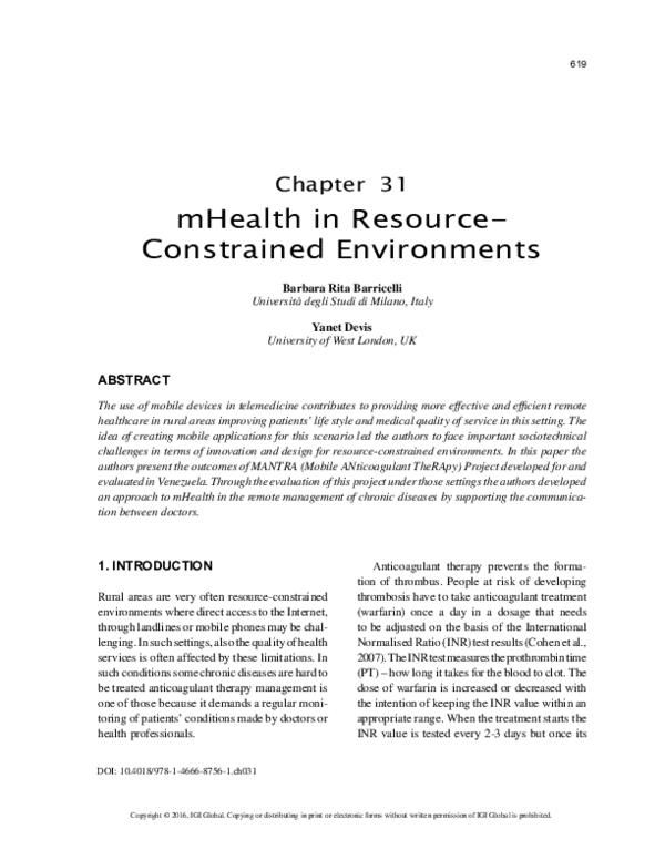 (PDF) mHealth in Resource-Constrained Environments