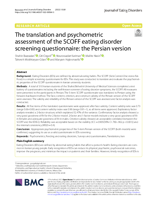 (PDF) The translation and psychometric assessment of the SCOFF eating ...