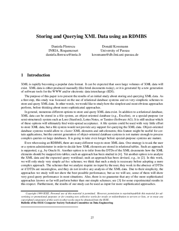 (PDF) Storing and Querying XML Data Using an RDBMS (PDF) Storing and Querying XML Data Using an RDBMS