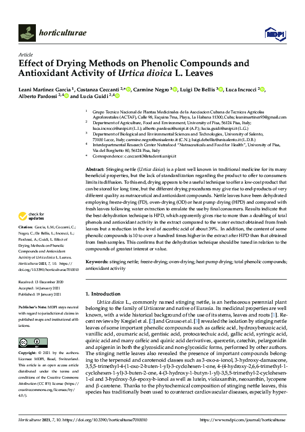 Pdf Effect Of Drying Methods On Phenolic Compounds And Antioxidant