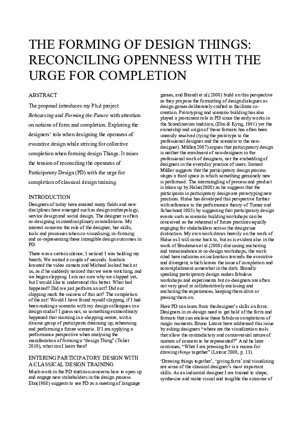 (PDF) The Forming of Design Things: Reconciling openness with the urge ...