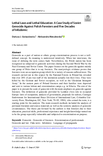 (PDF) Lethal Laws and Lethal Education: A Case Study of Soviet Genocide Against Polish Foresters ...